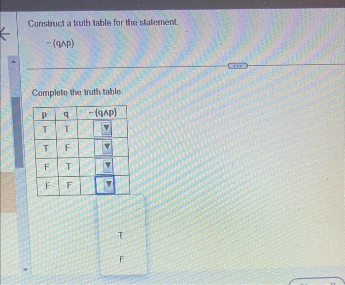 Solved Construct A Truth Table For The Statement ∼ Q∧p