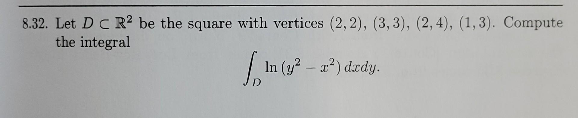 Solved 8.32. Let D⊂R2 be the square with vertices | Chegg.com