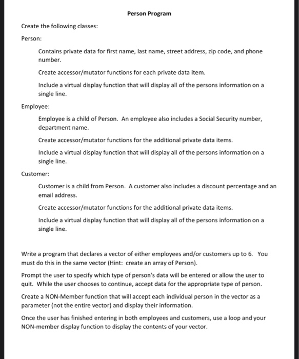 Solved Person Program Create the following classes: Person: | Chegg.com