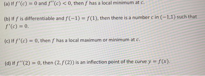 Solved (a) if f'(c) = 0 and f"(c)