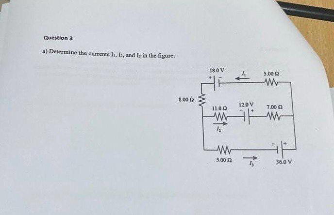Solved Question 3a) ﻿Determine the currents I1,I2, ﻿and I3 | Chegg.com