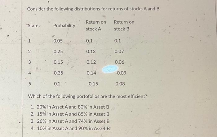 Consider the following distributions for returns of | Chegg.com