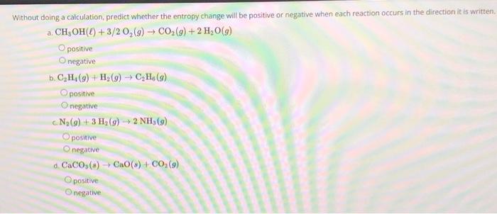 Solved Nithout doing a calculation, predict whether the | Chegg.com