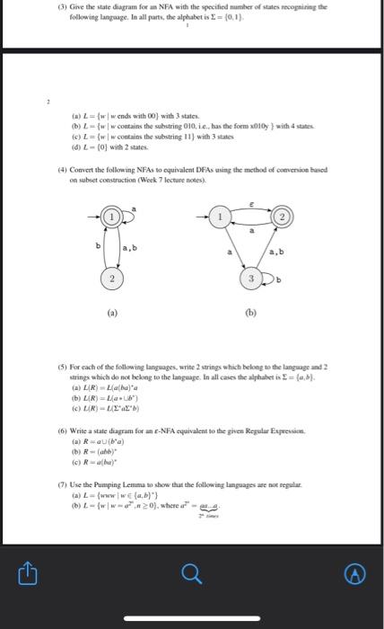 (1) Answer the following questions for the DFAs given | Chegg.com