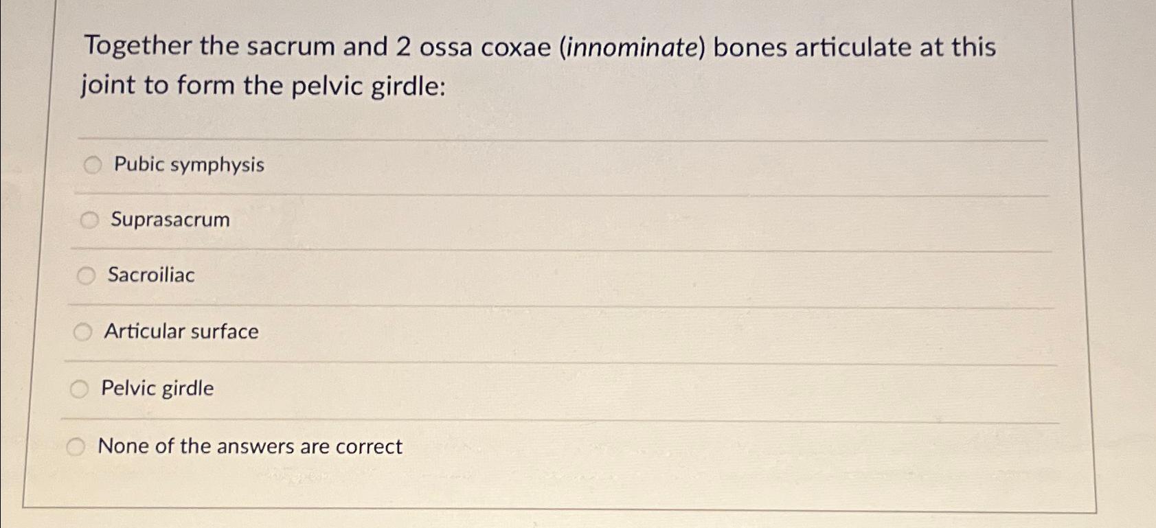 Solved Together the sacrum and 2 ﻿ossa coxae (innominate) | Chegg.com