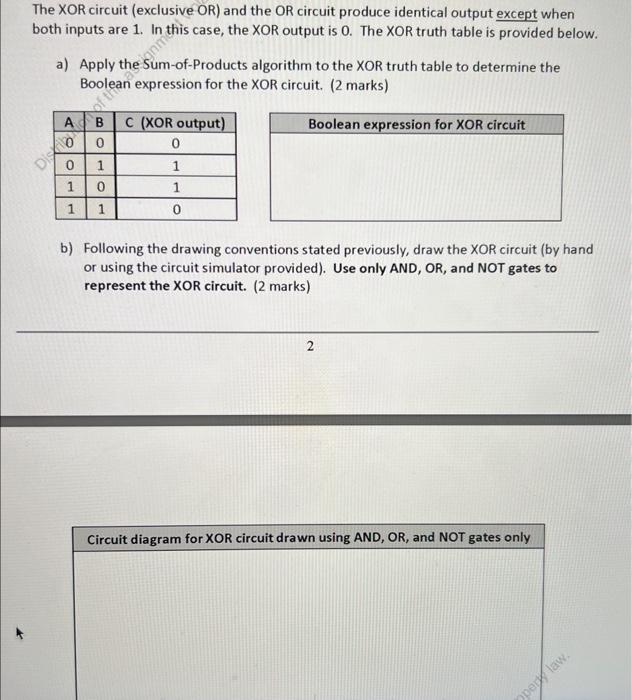 Solved The XOR circuit (exclusive OR) and the OR circuit | Chegg.com