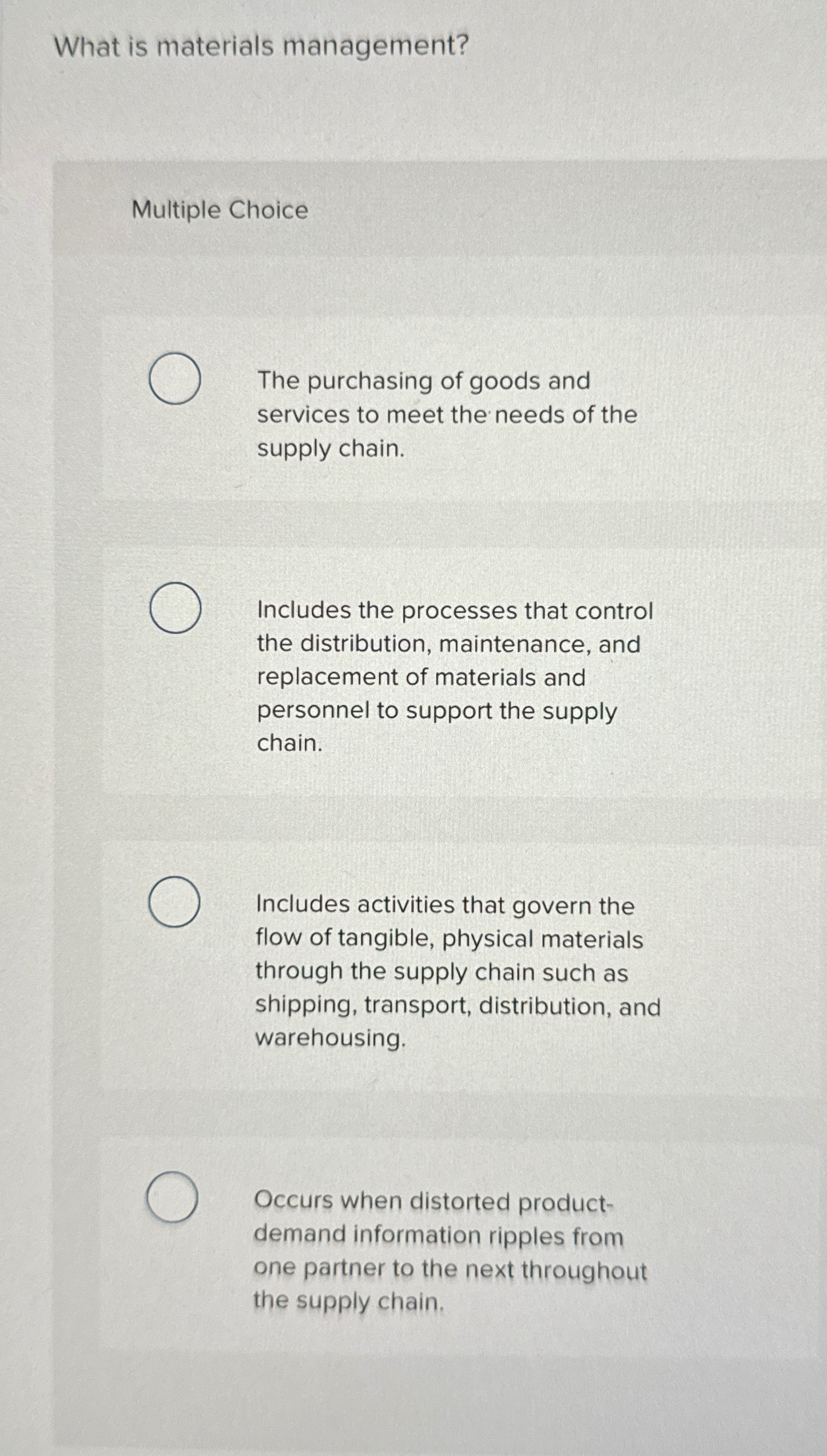 Solved What is materials management?Multiple ChoiceThe | Chegg.com