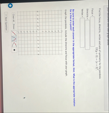 Find the focus, directrix, vertex and axis of | Chegg.com