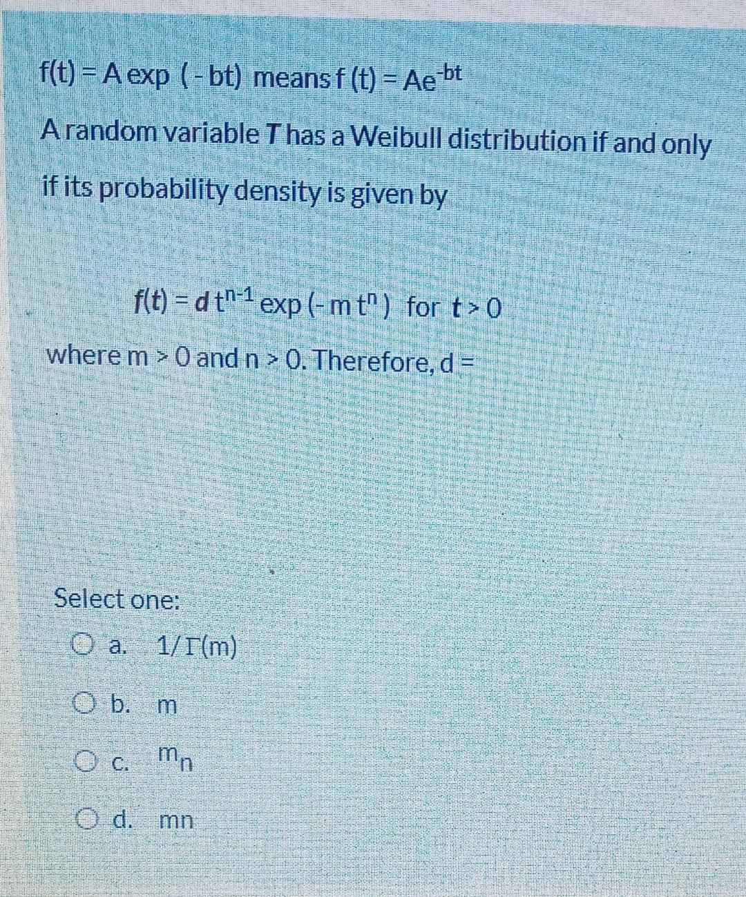 Solved f(t) = A exp (-bt) means f (t) = Ae bt A random | Chegg.com
