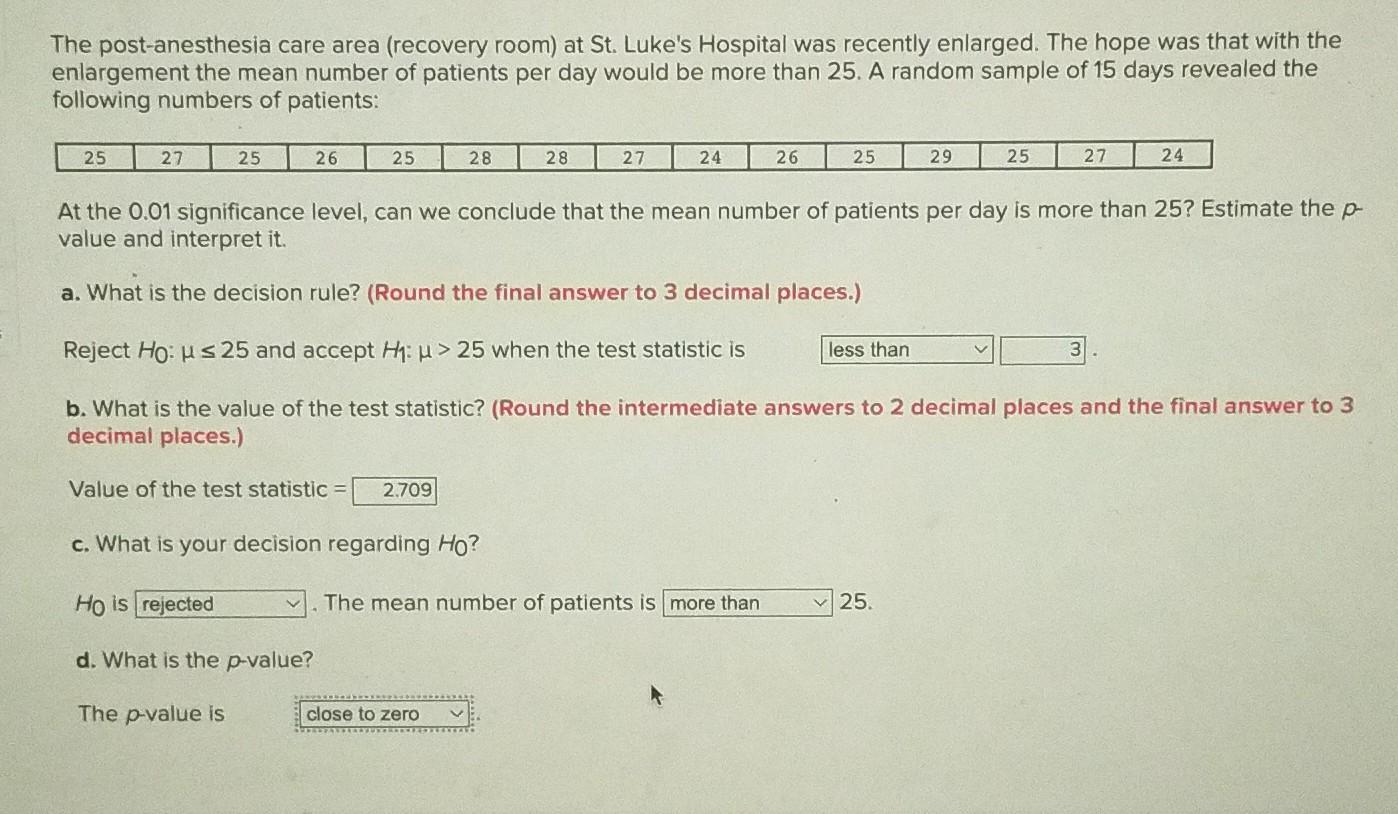 Solved The post-anesthesia care area (recovery room) at St. | Chegg.com