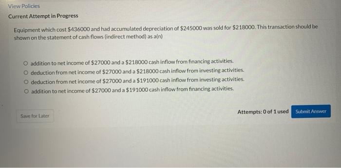 Solved View Policies Current Attempt in Progress Equipment | Chegg.com