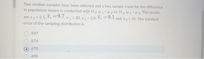Solved Two random samples have been selected and a two | Chegg.com