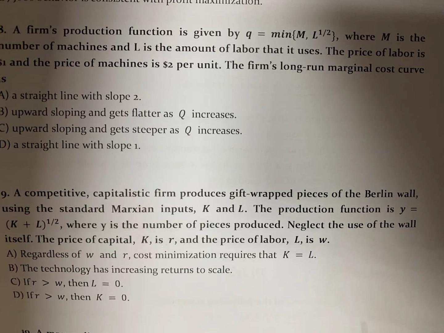 Solved = 3. A firm's production function is given by a | Chegg.com