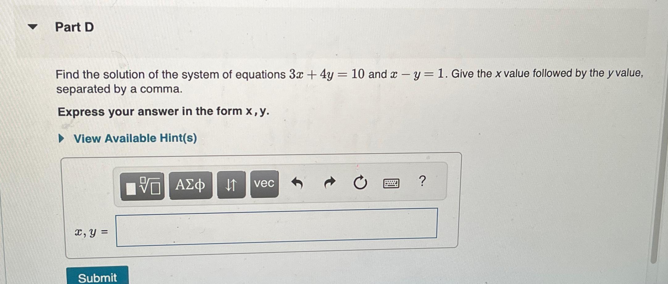 Solved Part DFind the solution of the system of equations | Chegg.com