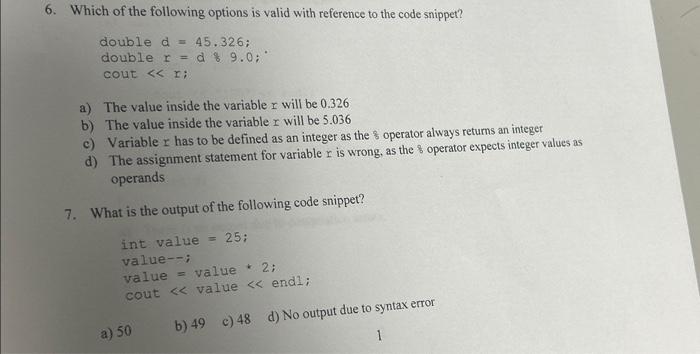 Solved 6. Which of the following options is valid with | Chegg.com