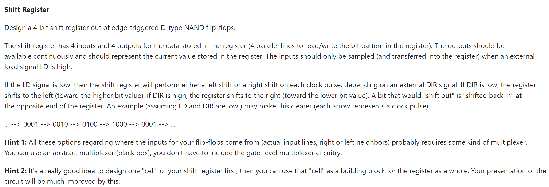 Solved Shift Register Design a 4-bit shift register out of | Chegg.com