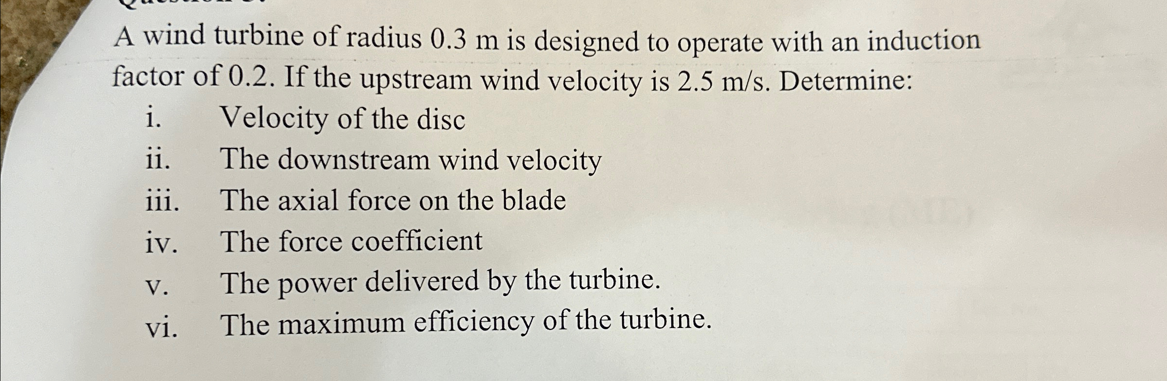 Solved A wind turbine of radius 0.3m ﻿is designed to operate | Chegg.com