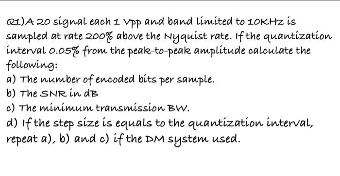 Solved Q1) A 20 signal each 1 VPP and band limited to 10KHz | Chegg.com