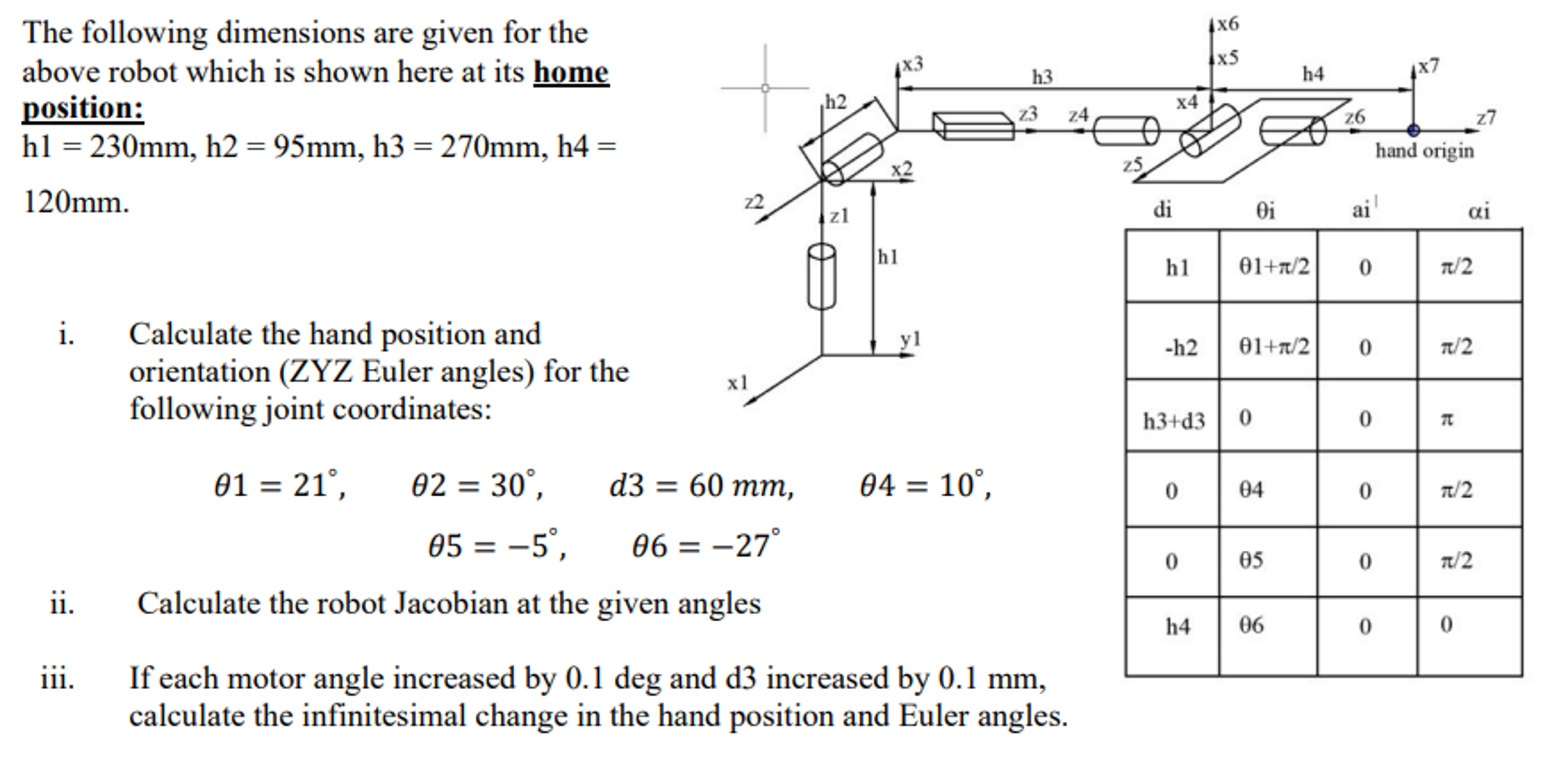 The following dimensions are given for theabove robot | Chegg.com