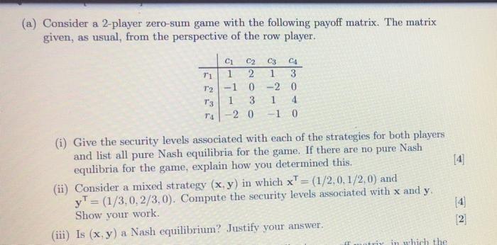 Solved (a) Consider a 2-player zero-sum game with the | Chegg.com