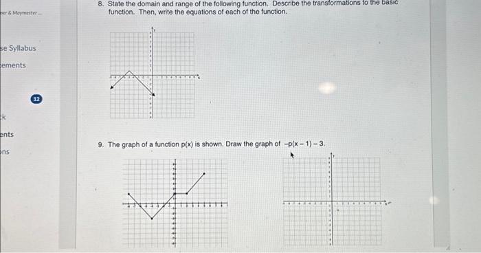 Solved 8. State the domain and range of the following | Chegg.com