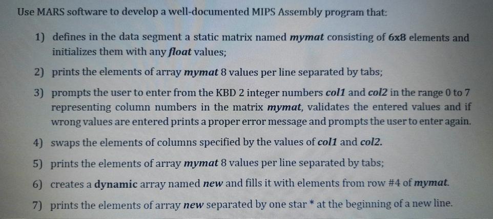 Solved Use MARS software to develop a well-documented MIPS | Chegg.com