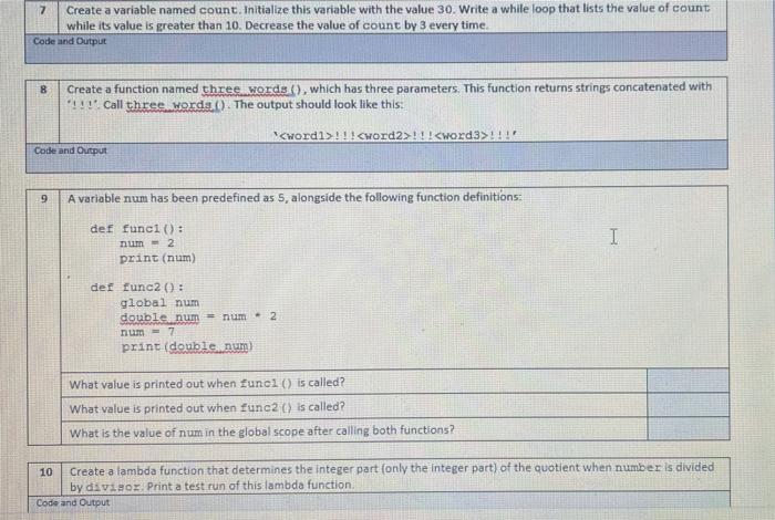 Solved 7 Create a variable named count. Initialize this | Chegg.com