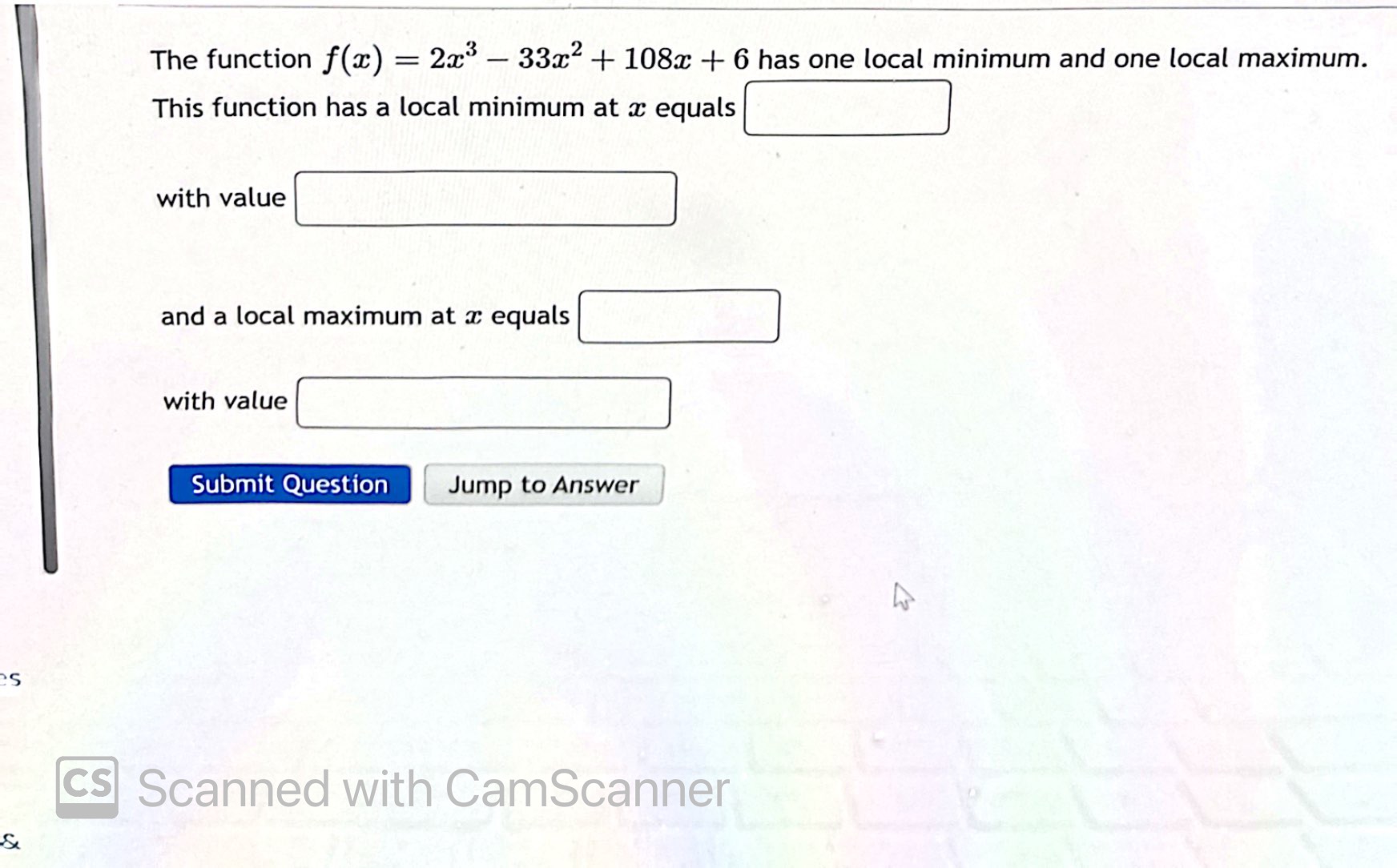 Solved The function f(x)=2x3-33x2+108x+6 ﻿has one local | Chegg.com