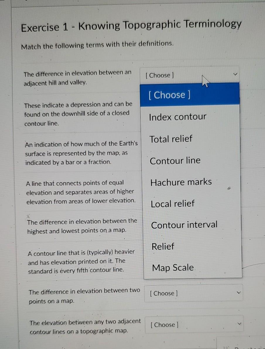 Solved - Exercise 1 - Knowing Topographic Terminology Match | Chegg.com