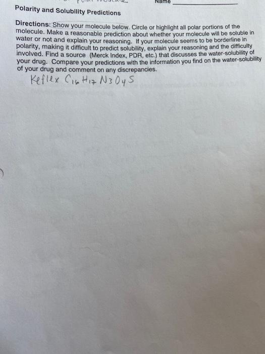 Solved Polarity and Solubility Predictions Directions: Show | Chegg.com