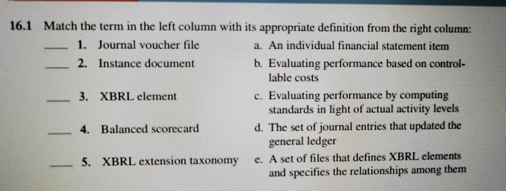 Solved 16.1 Match the term in the left column with its | Chegg.com