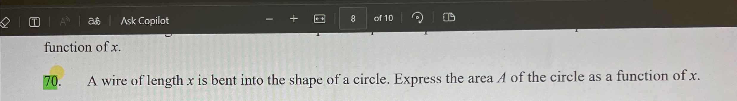 Solved Ask Copilot8of 10function of x.70. ﻿A wire of length | Chegg.com