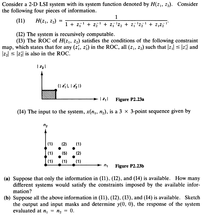Solved Consider a 2-D LSI system with its system function | Chegg.com