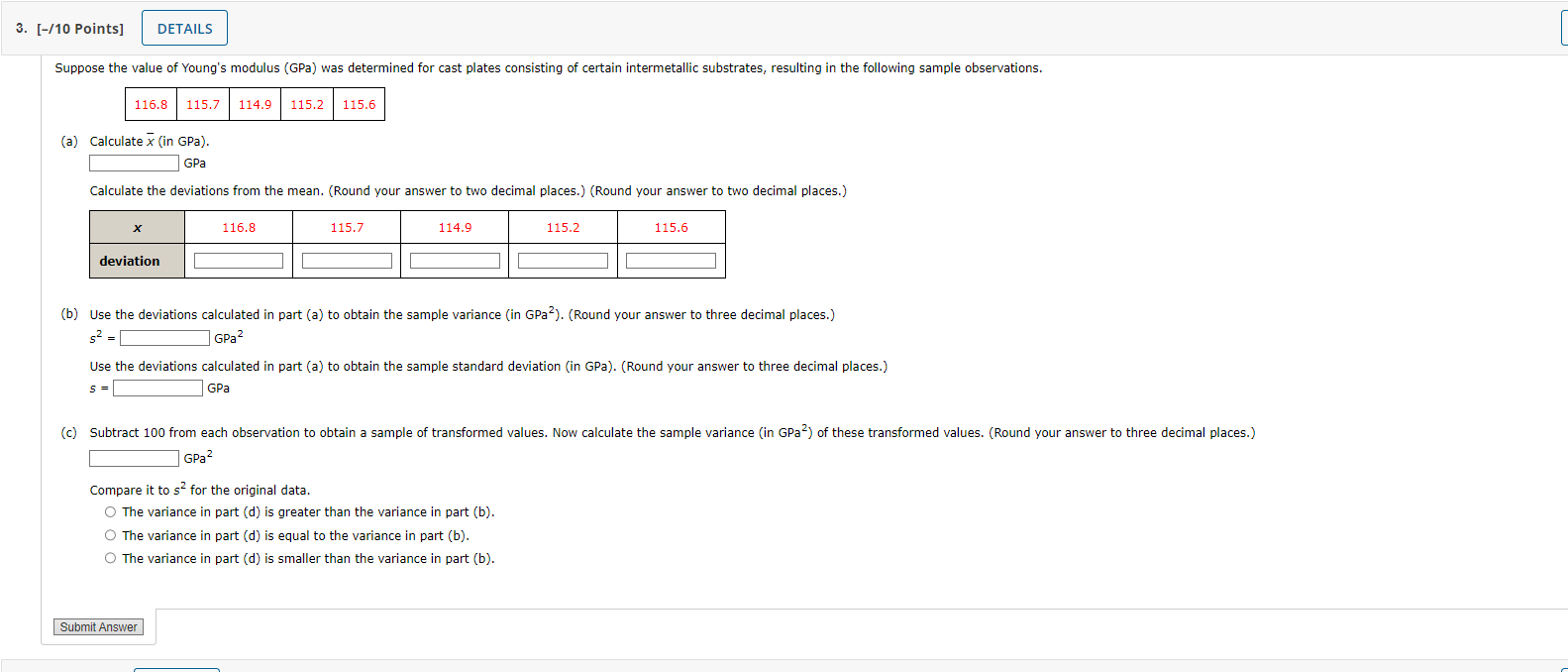 Solved Points]Suppose the value of Young's modulus (GPa) | Chegg.com