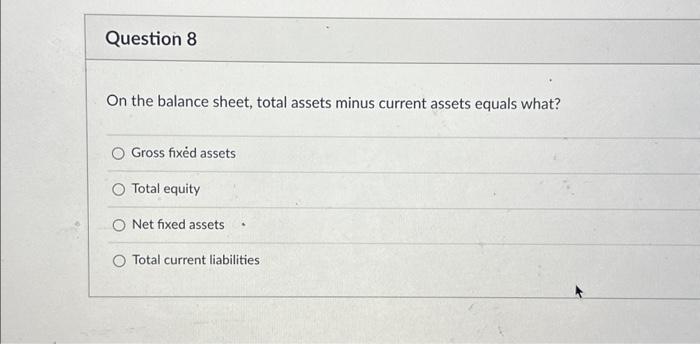 Question 8 On the balance sheet, total assets minus | Chegg.com
