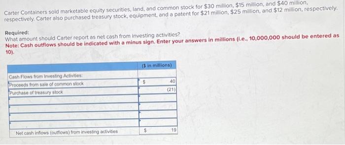 Solved Carter Containers sold marketable equity securities, | Chegg.com