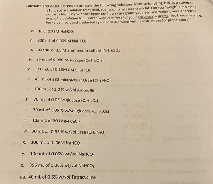 Calculate and describe how to prepare the following | Chegg.com