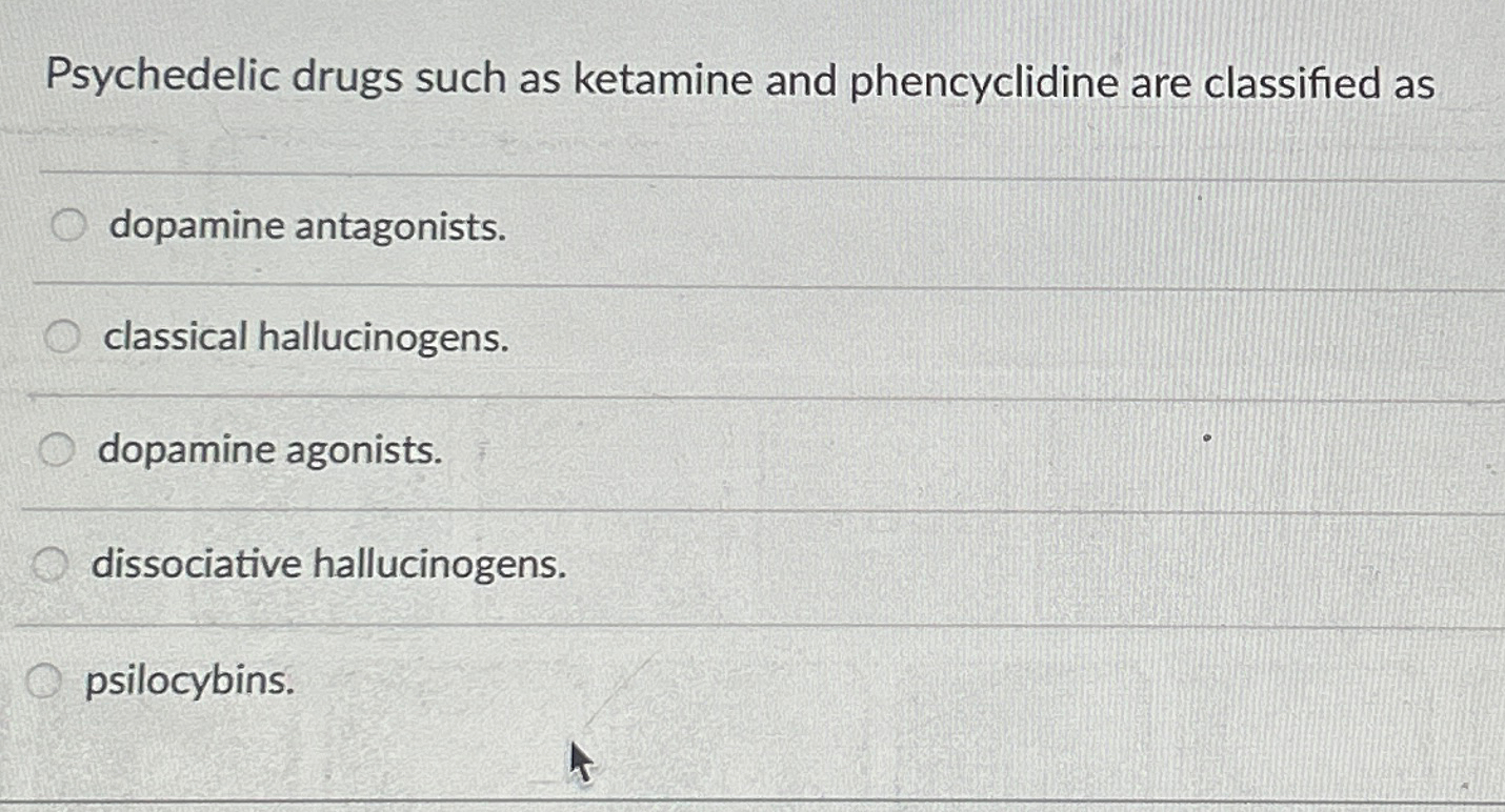 Solved Psychedelic drugs such as ketamine and phencyclidine | Chegg.com