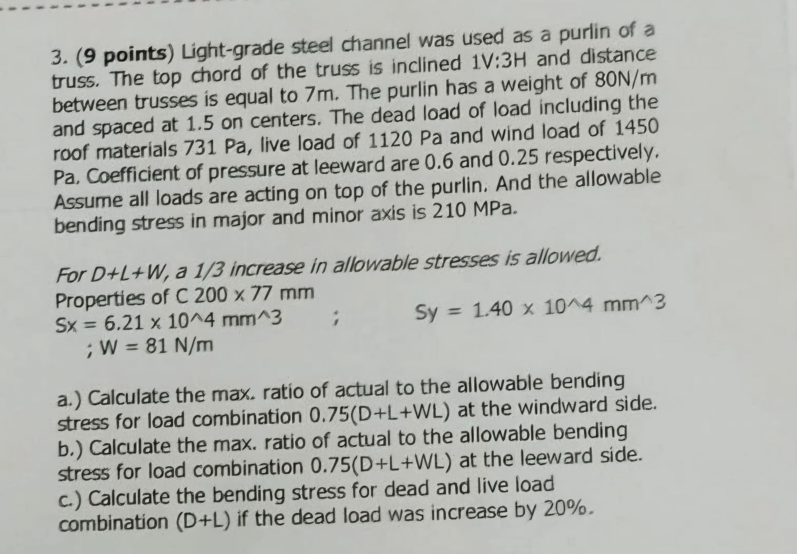 Solved (9 ﻿points) ﻿Light-grade steel channel was used as a | Chegg.com
