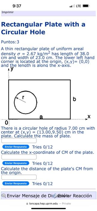 Solved A thin rectangular plate of uniform areal density | Chegg.com