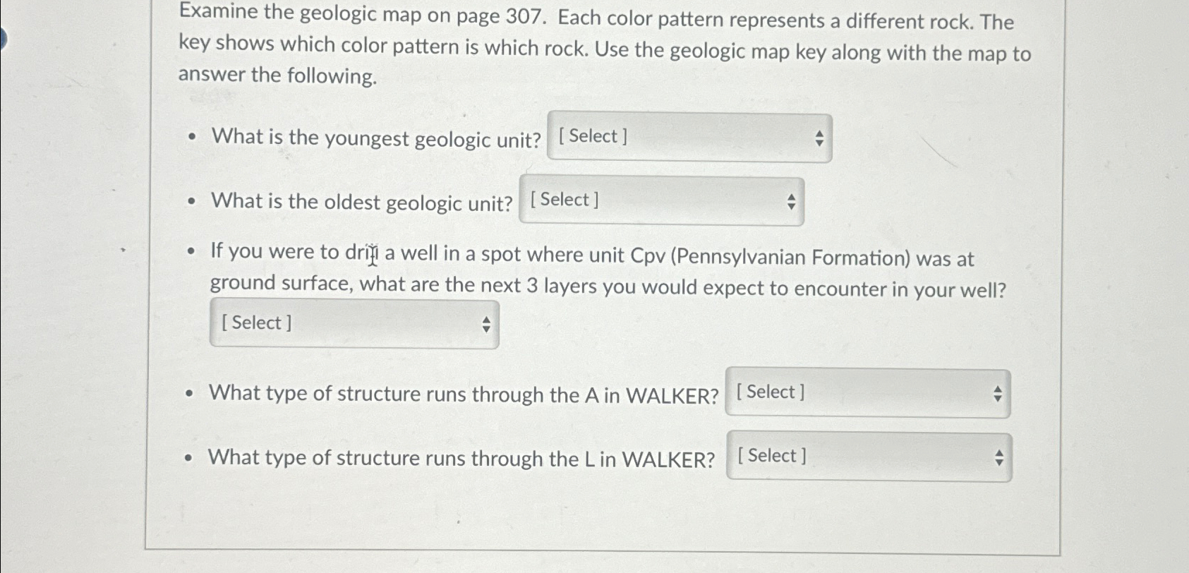 Solved Examine the geologic map on page 307. ﻿Each color | Chegg.com