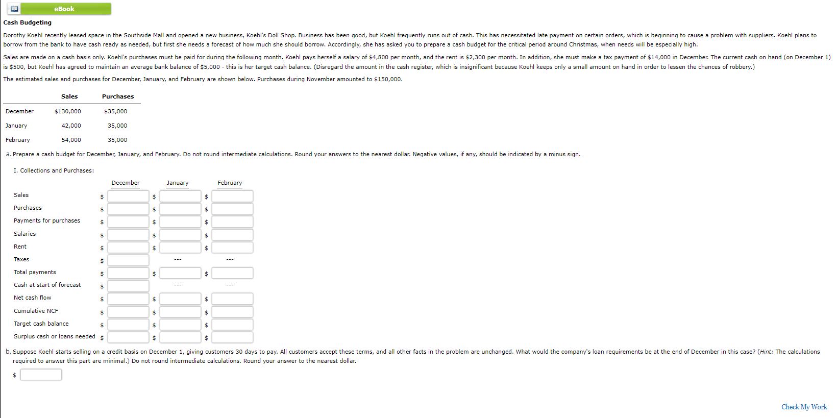 Solved Cash BudgetingThe estimated sales and purchases for | Chegg.com
