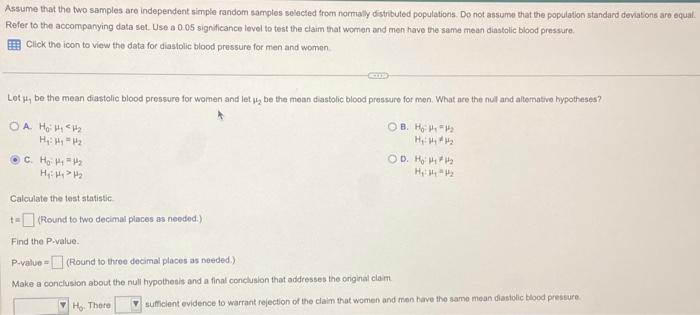 Solved Assume that the two samples are independent, simple, | Chegg.com