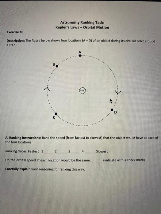 Solved Astronomy Ranking Task: Kepler's Laws - Orbital | Chegg.com