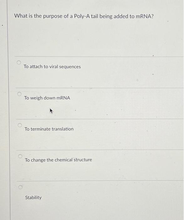 Solved What is the purpose of a Poly-A tail being added to | Chegg.com
