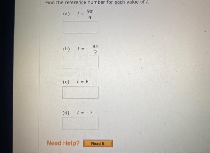 Solved Find the reference number for each value of t. (a) 97 | Chegg.com
