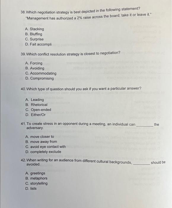 Solved 38. Which negotiation strategy is best depicted in | Chegg.com