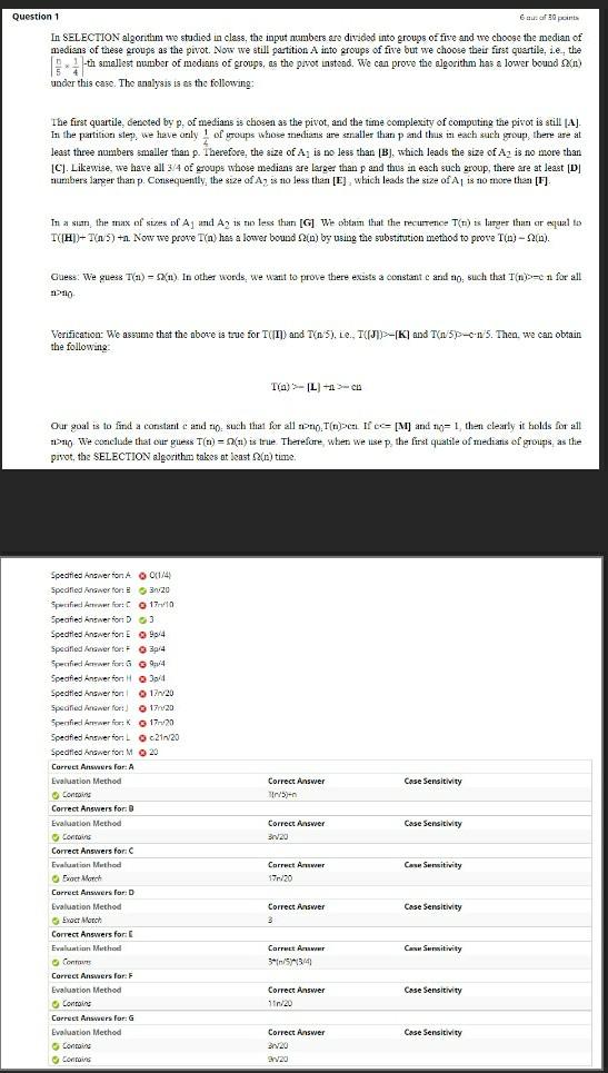 In SELECTION algorithm wo stadied in class, the input | Chegg.com