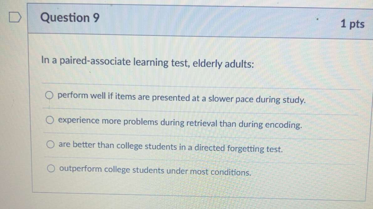 Solved Question 91ptsIn a paired-associate learning test, | Chegg.com