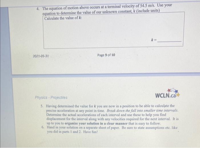 Solved Part 3: Ace - using equations for air resistance | Chegg.com